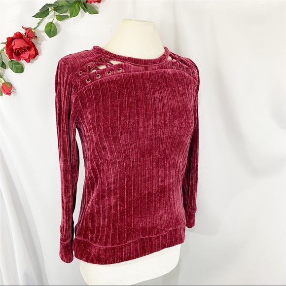Knox Rose | Sweaters | 32 Knox Rose Burgundy Sweater Lace Up Shoulders ...